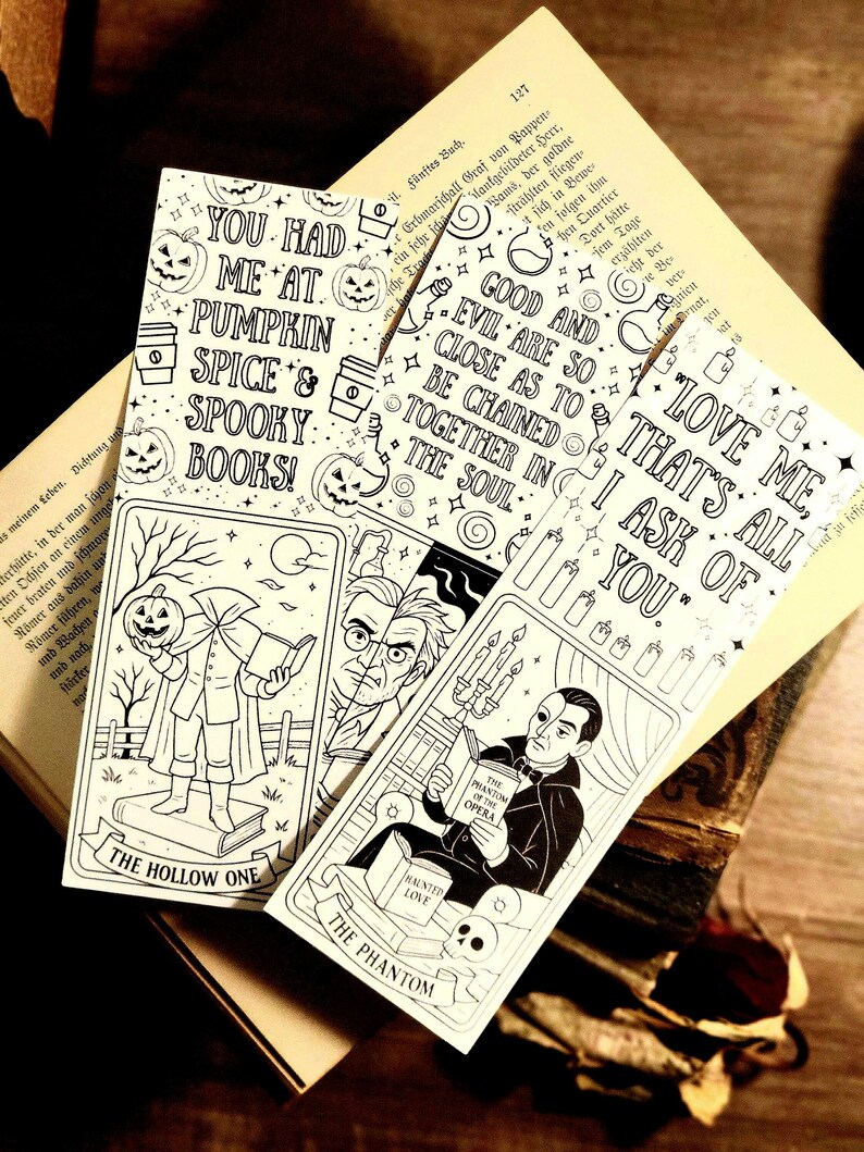 Spooky Halloween Coloring Bookmarks; Halloween Party Favors; Book Lover ...