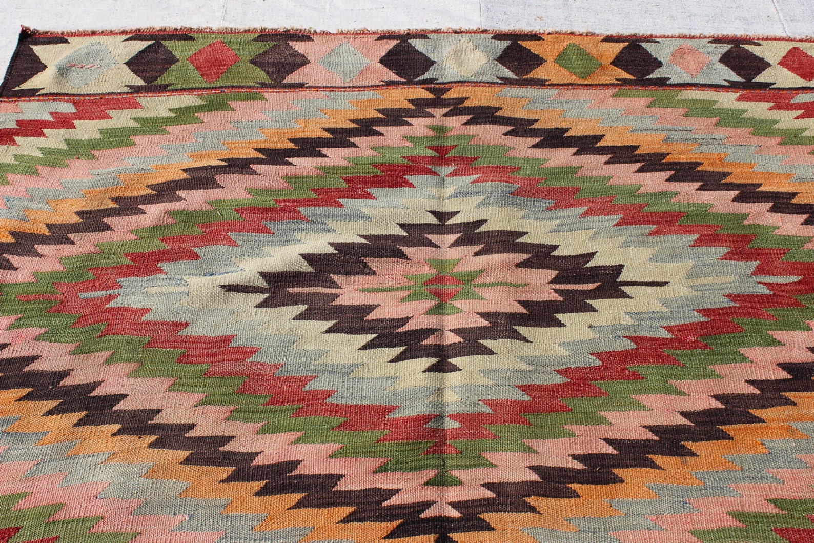 Pink Kilim Rug 10.8x5.9Feet330x180 cmZigzag | Etsy