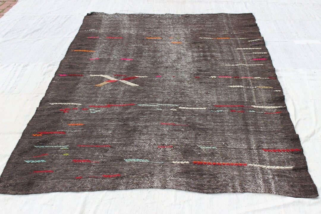 Black Kilim Rug, 10.3"x6.4"feet,310x192 Cm,goat Hair Natural Kilim Rug ...