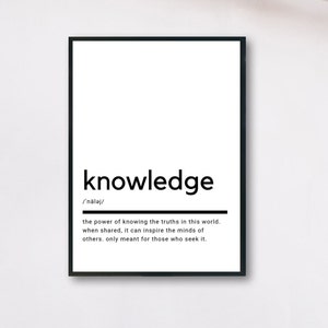 Knowledge Definition, Printable Wall Art, Knowledge Poster, Knowledge ...