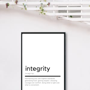 Integrity Definition, Printable Wall Art, Integrity Poster, Integrity ...