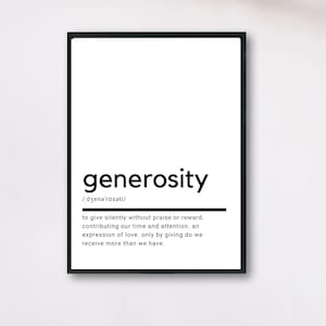 Generosity Definition, Printable Wall Art, Generosity Poster ...