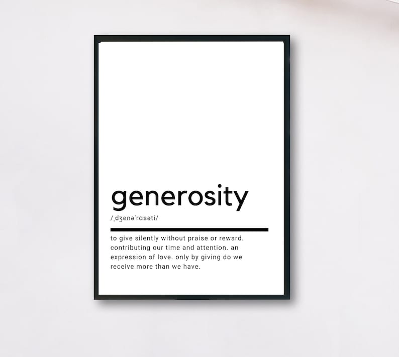 Generosity Definition, Printable Wall Art, Generosity Poster ...