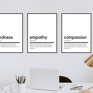 Printable Wall Art Set of 3 Kindness, Empathy and Compassion ...