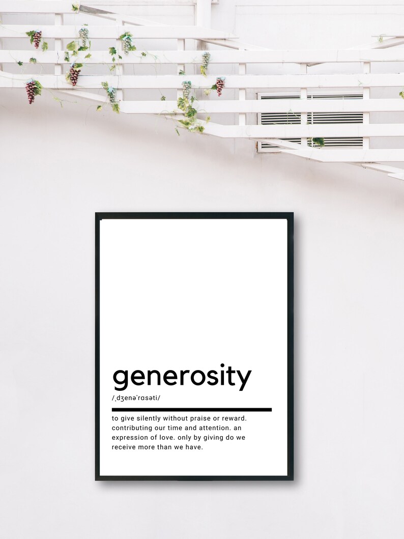 Generosity Definition, Printable Wall Art, Generosity Poster ...