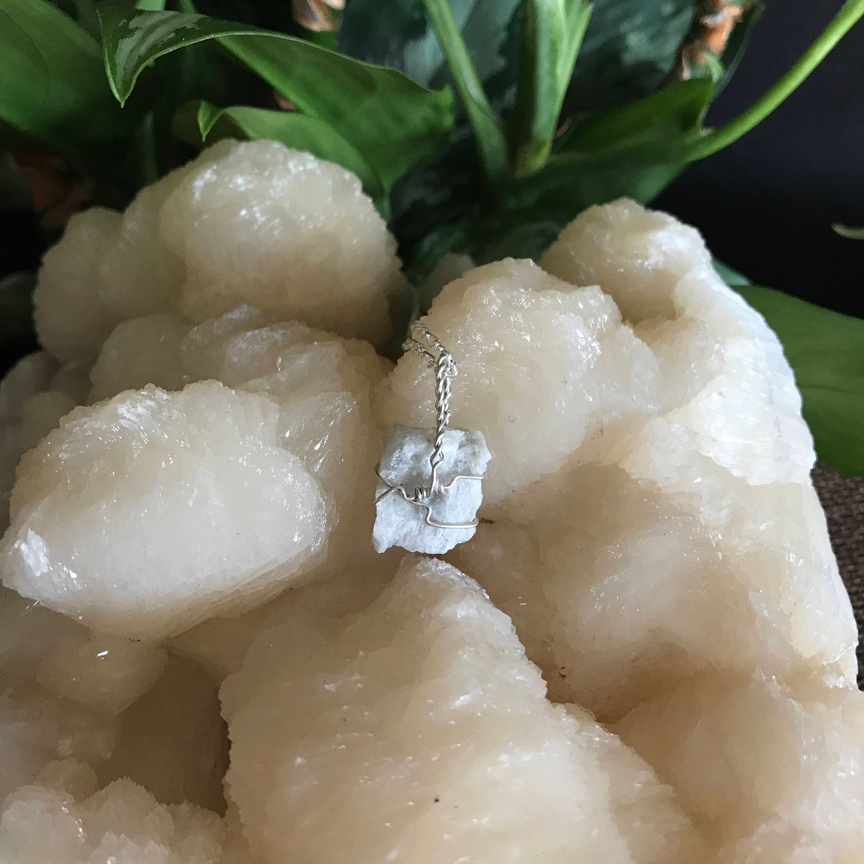 Fluorescent Wernerite necklace, unique boho rave festival jewelry, raw ...