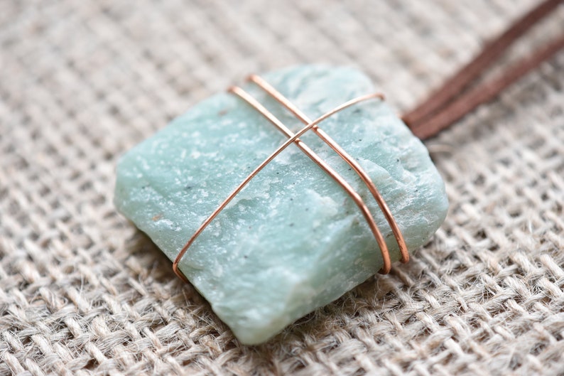 Raw Amazonite Necklace Wrapped in Copper Wire High Quality - Etsy