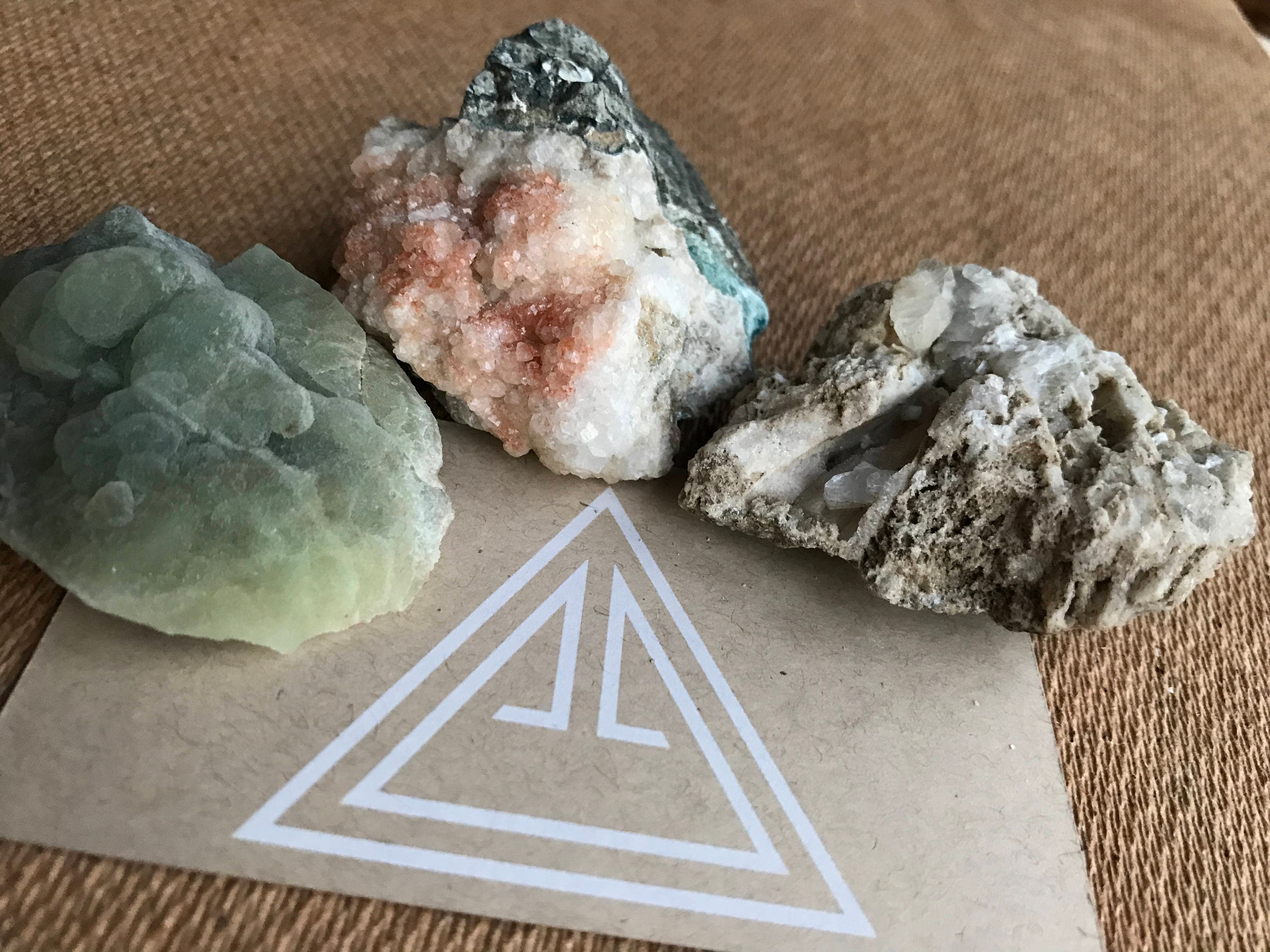 Set of RARE pink analcime, prehnite, and heulandite after anhydrite. 3 ...