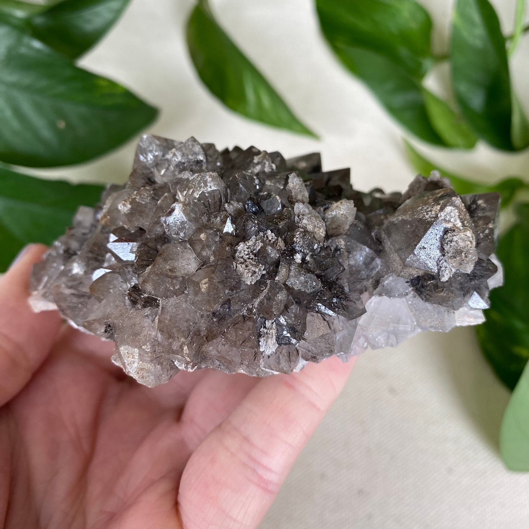Quartz Cluster With Goethite Inclusions and Fluorescent Calcite ...