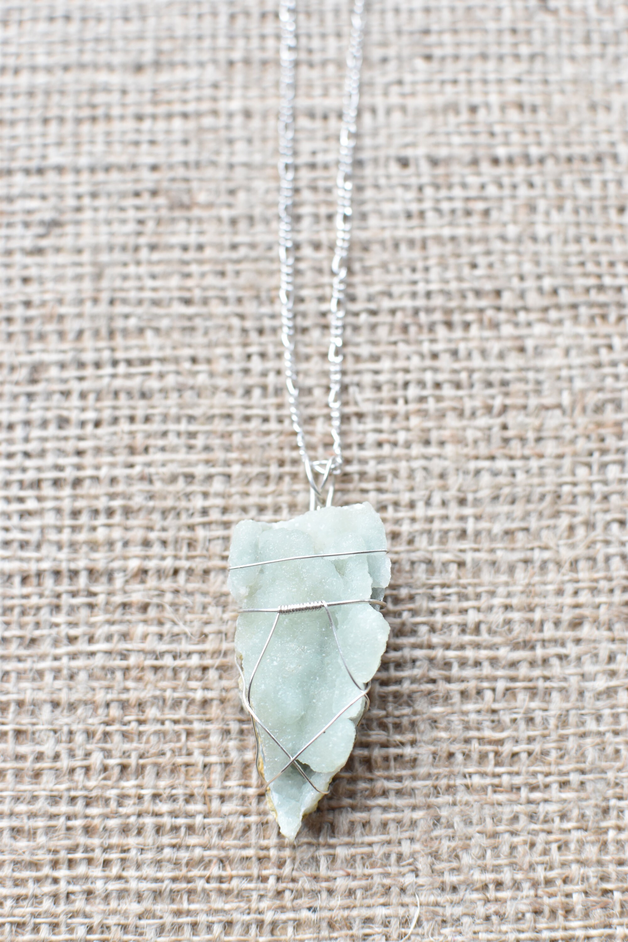 Raw Prehnite necklace wrapped in silver plated wire, high quality ...