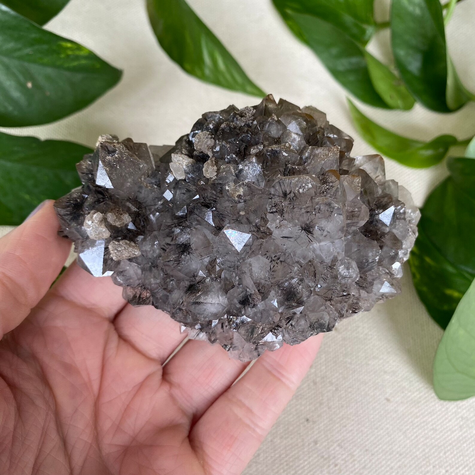 Quartz Cluster With Goethite Inclusions and Fluorescent Calcite ...