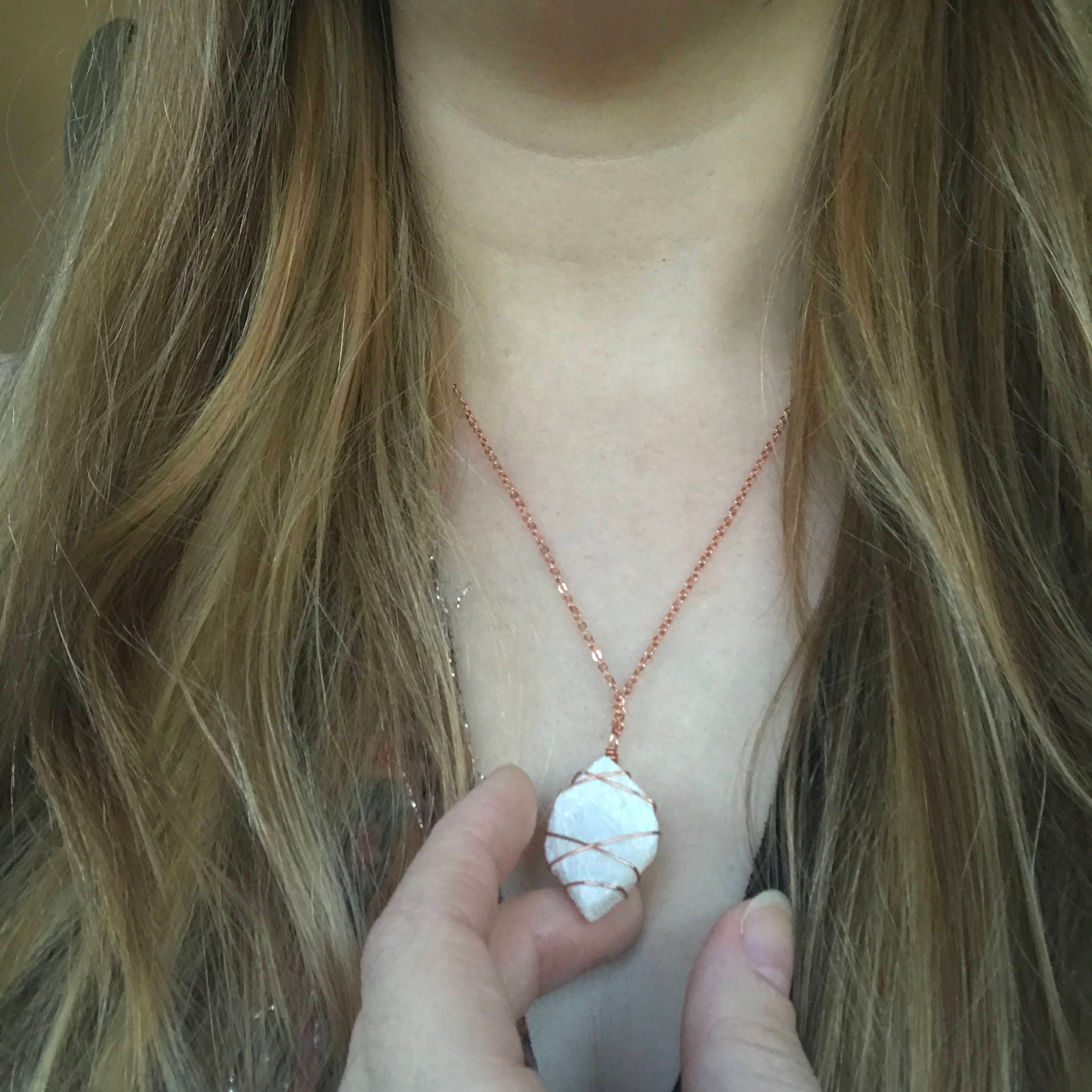 Fluorescent Tremolite necklace, unique boho rave festival jewelry, raw ...