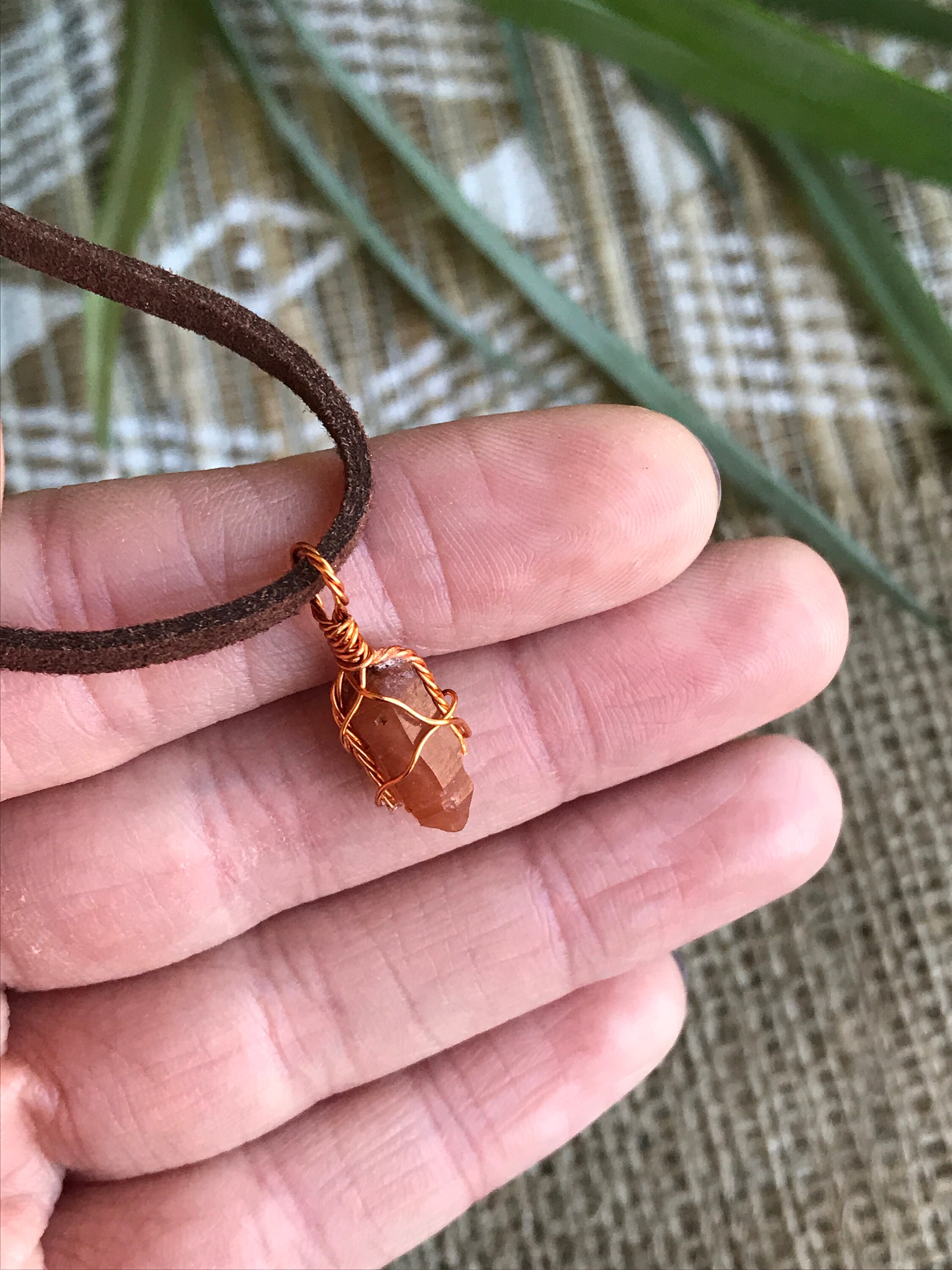 Red quartz crystal point choker, orange/red stone boho rave jewelry ...