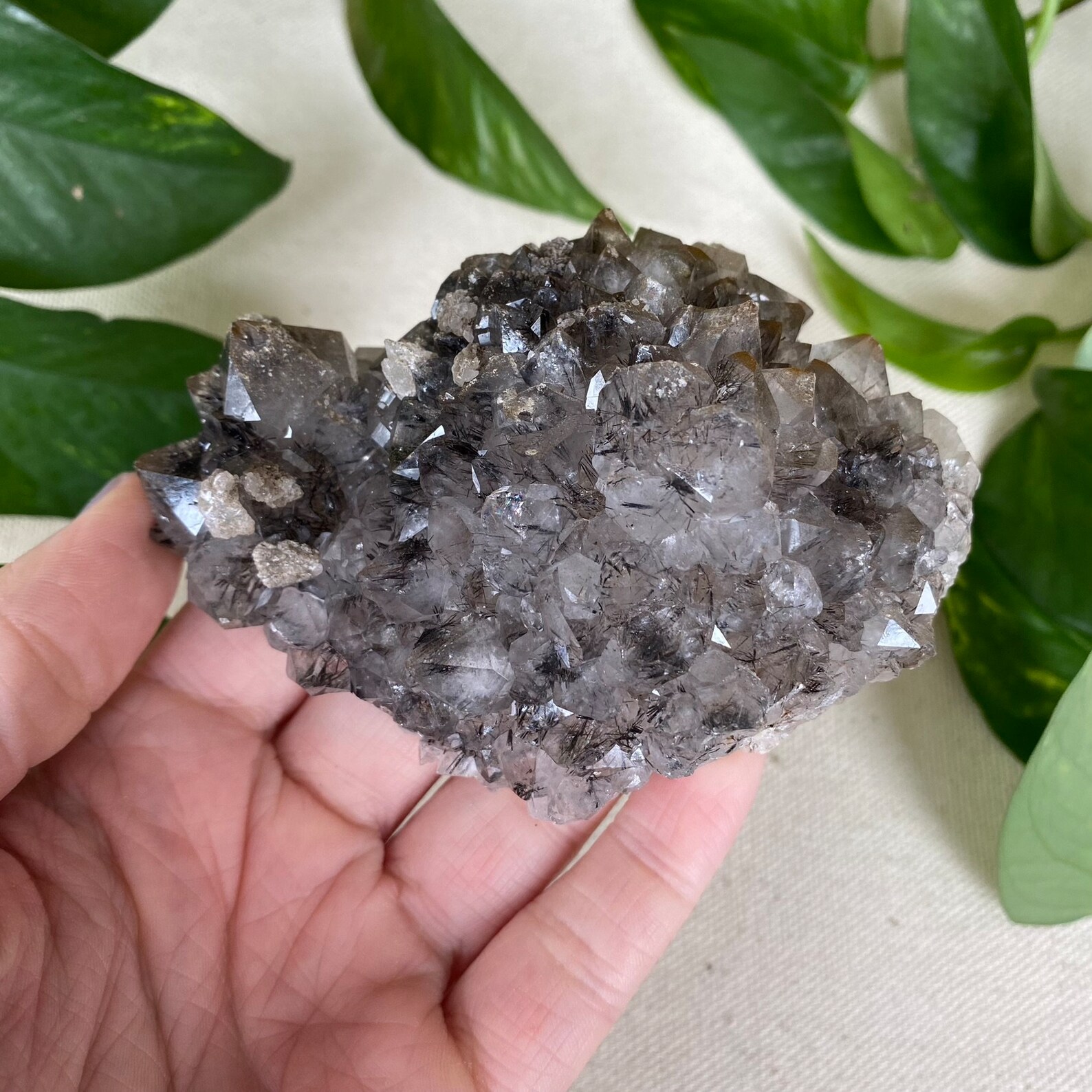 Quartz Cluster With Goethite Inclusions and Fluorescent Calcite ...