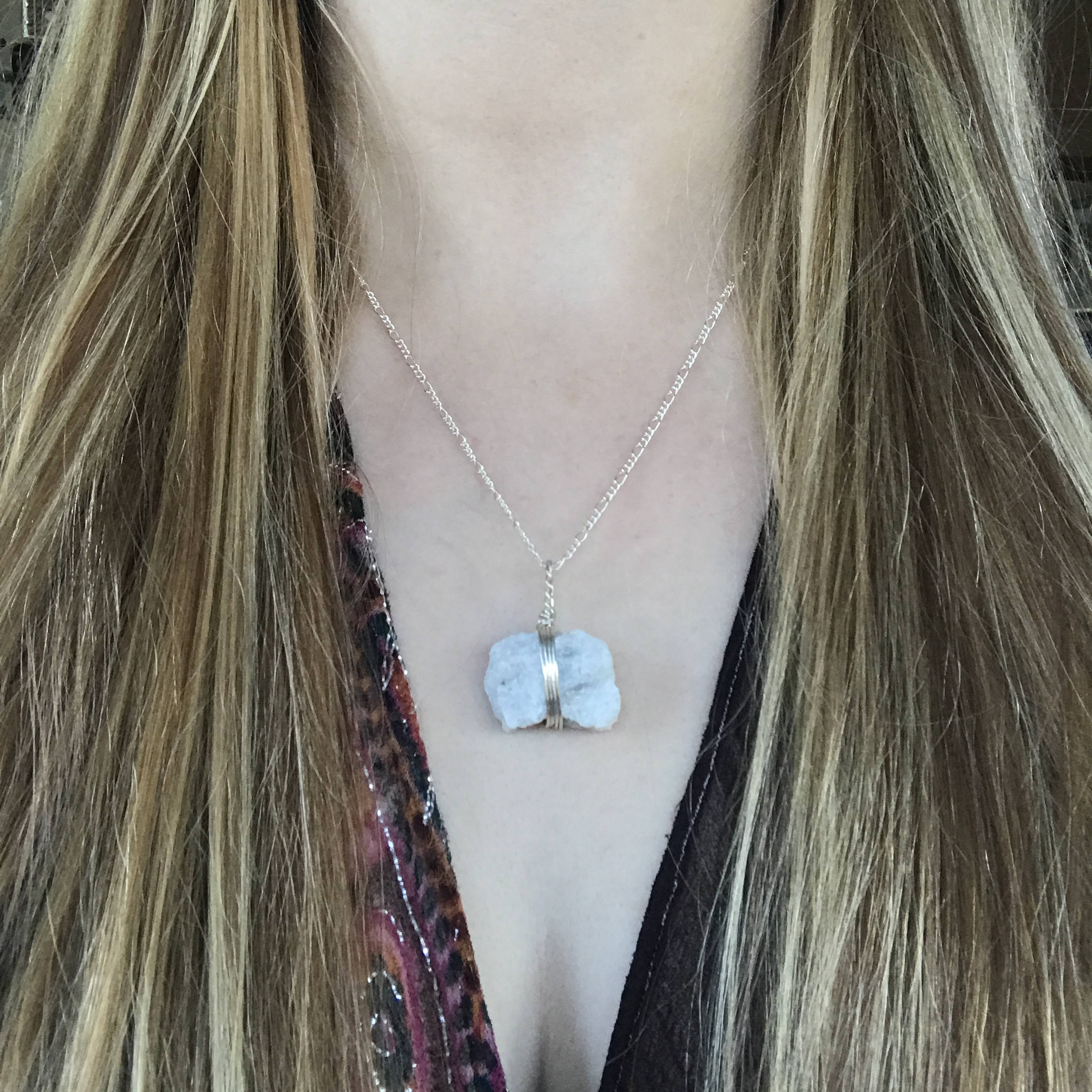 Fluorescent Wernerite necklace, unique boho rave festival jewelry, raw ...