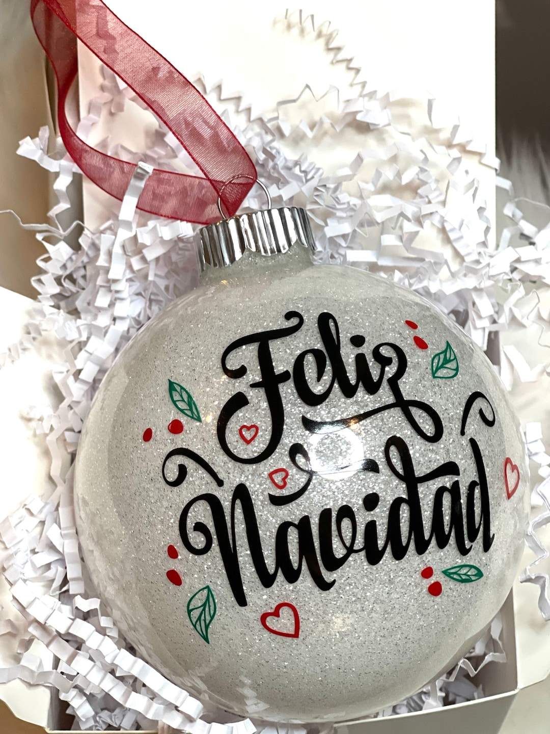 Feliz Navidad Glittered Ornament, Spanish Christmas Decor, Spanish ...