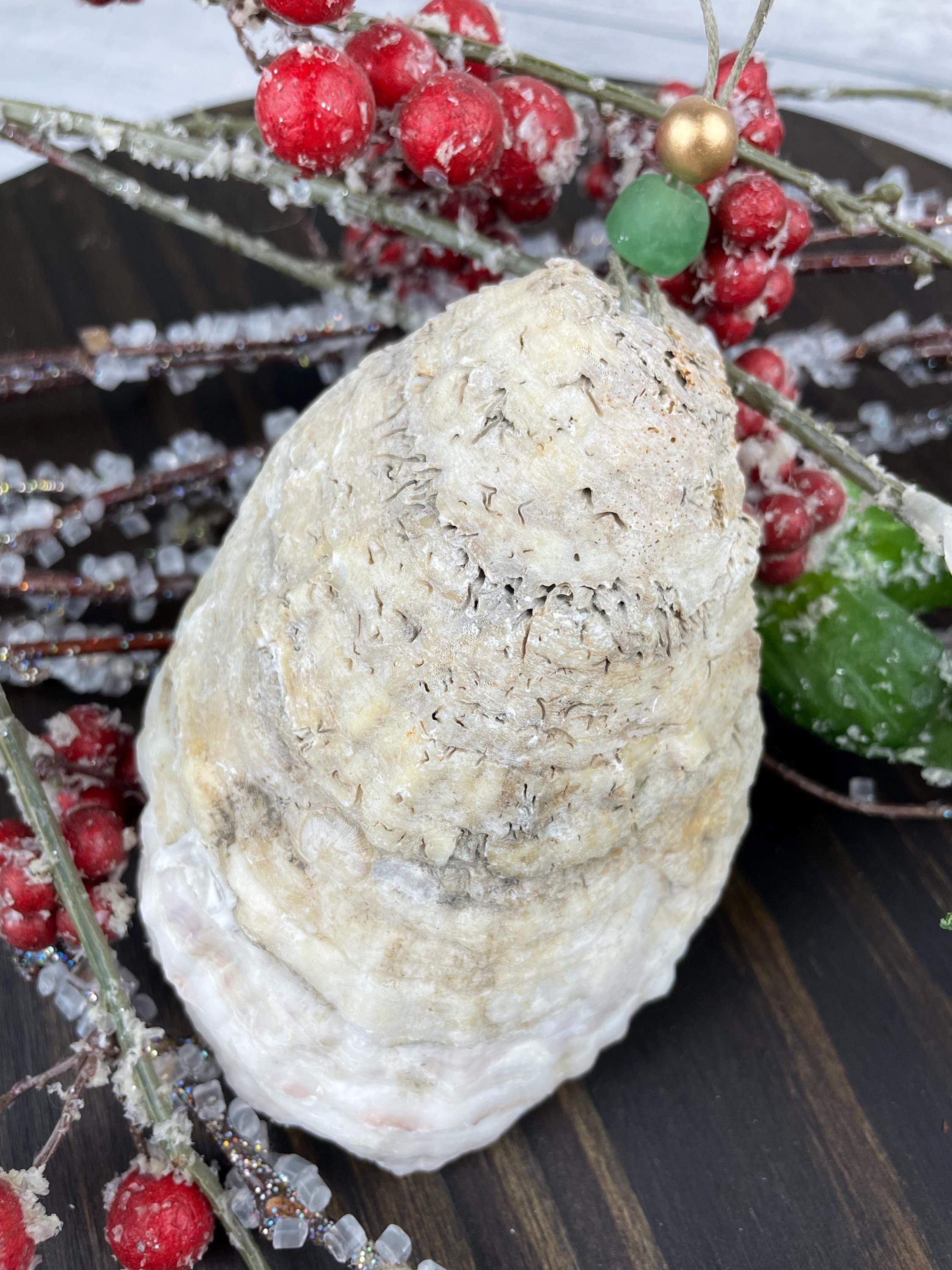Christmas Palm Tree Oyster Shell Ornaments With Gold Accents and Semi ...