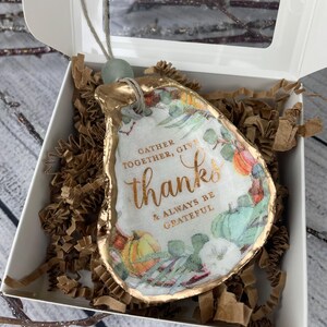 Large Beachy Thanksgiving Oyster Shell Ornament With Gold Accents and ...