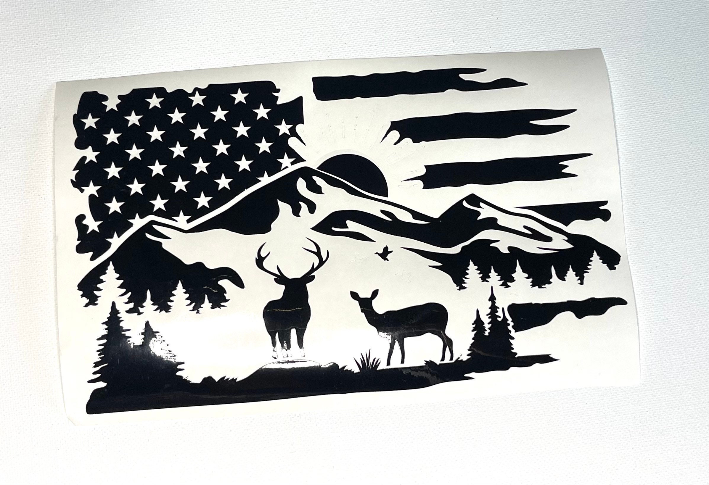 Deer Flag Vinyl Decal American Flag Decal | Etsy