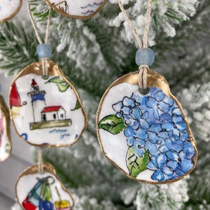 Set of 6 Mini Cape Cod Themed Oyster Shell Ornaments With Gold Accents ...