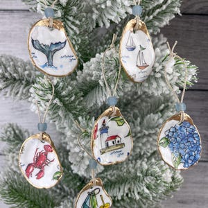 Set of 6 Mini Cape Cod Themed Oyster Shell Ornaments With Gold Accents ...