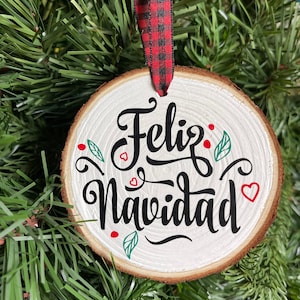 Feliz Navidad Wood Slice Ornament, Holiday Gift, Christmas Present, 3 ...