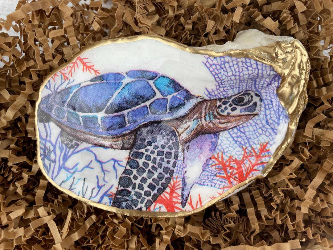 Sea Turtle Oyster Shell Ring Dish, Epoxied Dish, Coastal Decor, Shell ...