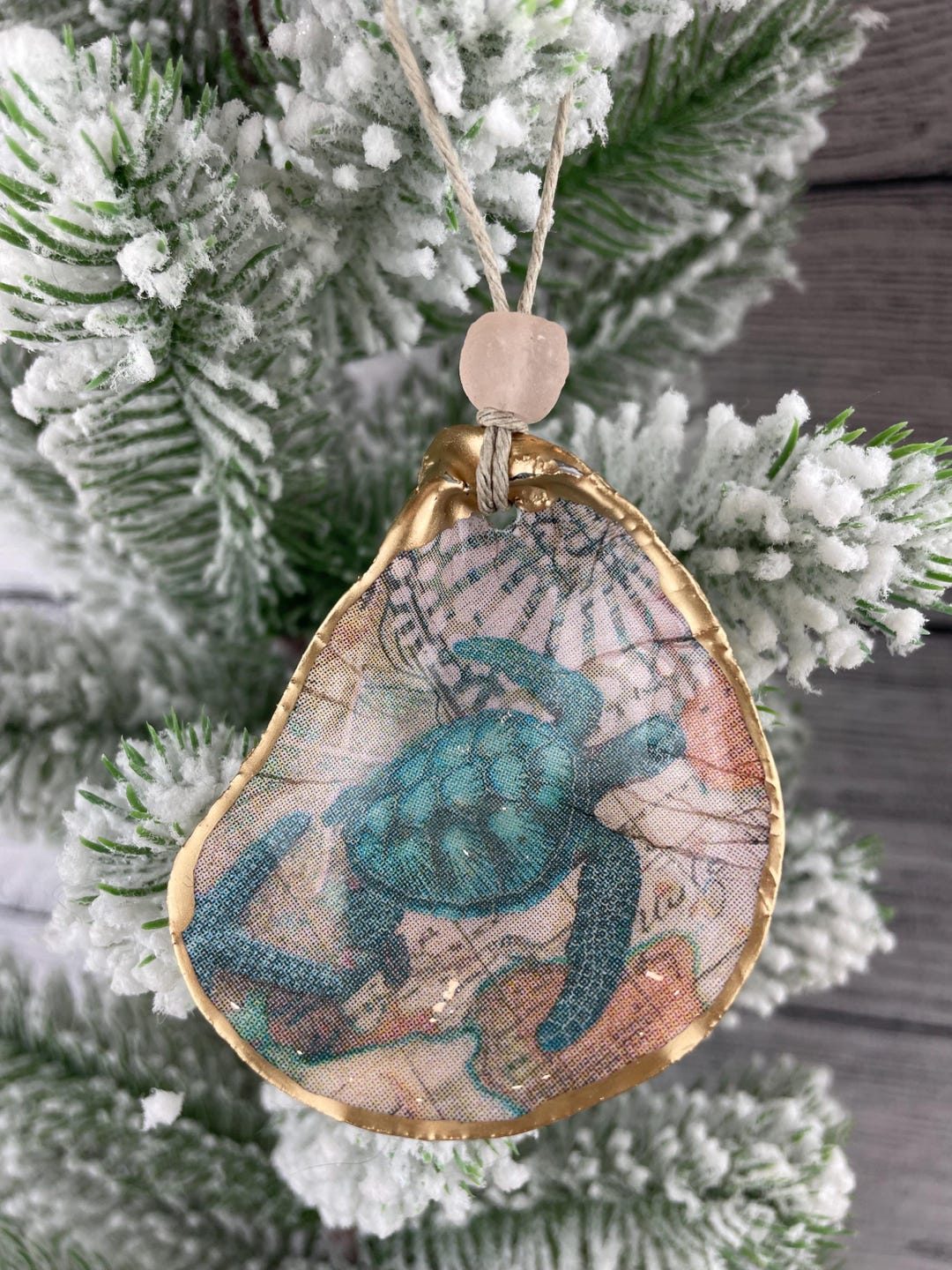 Sea Turtle Oyster Shell Ornament With Gold Accents and Epoxy Finish ...
