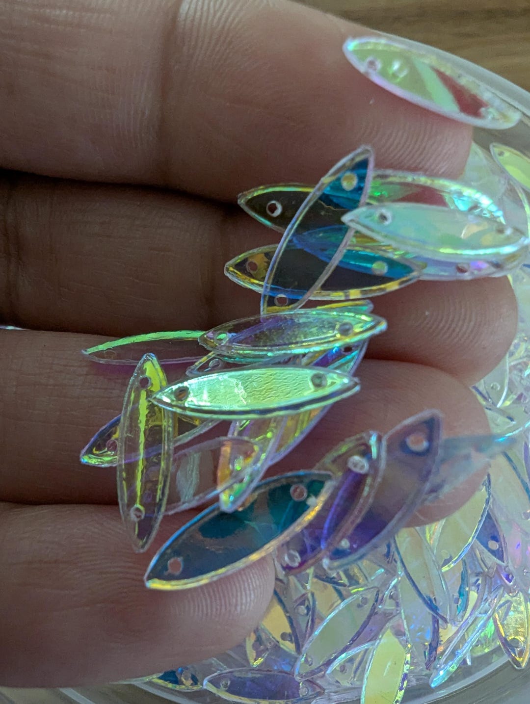 Sequins, Leaf Shaped Sequins, Double Hole Sequins, AB Clear Sequins - Etsy