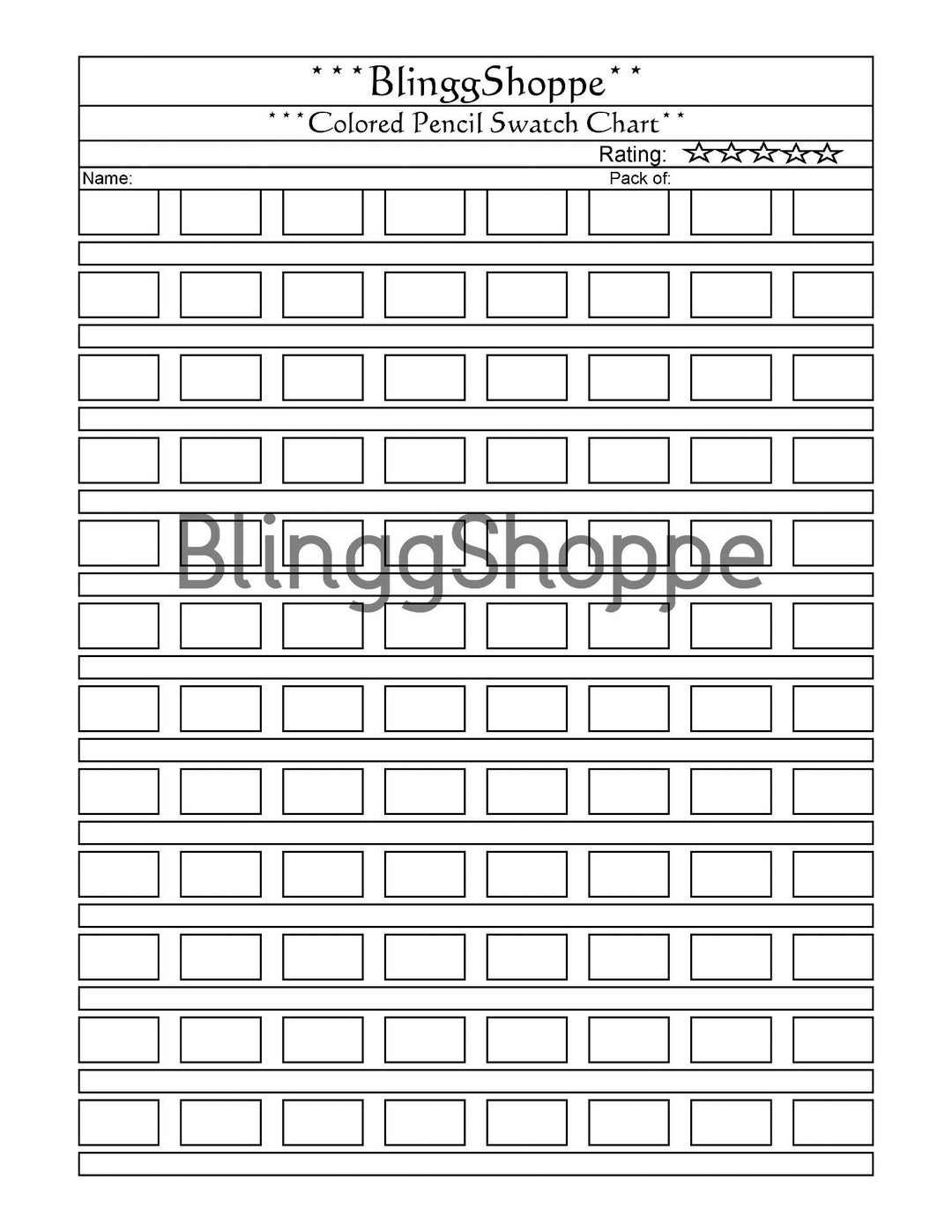 Colored Pencil Swatch Chart - Printable Swatch Chart for 96 Colored ...