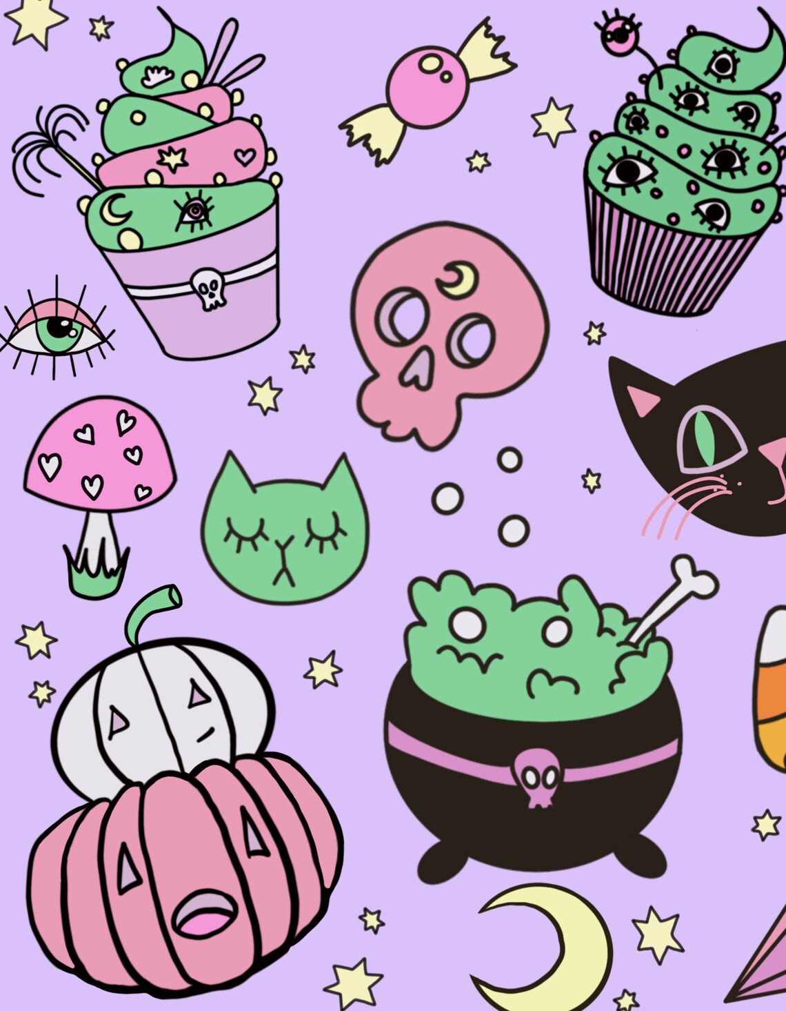 Kawaii Cute Witch Magical Monitor Wallpaper Monitor Imac Computer ...
