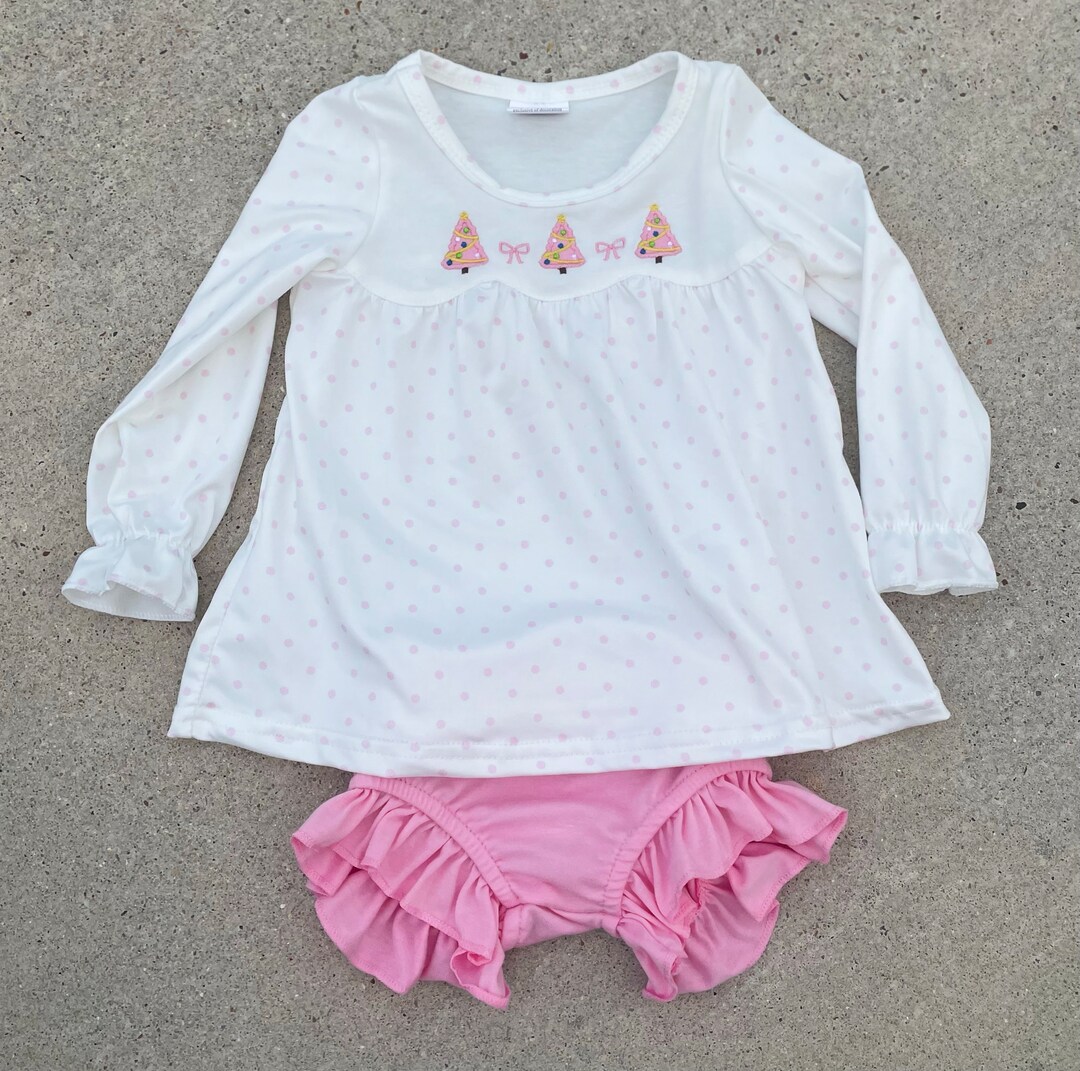 Girls Polka Dot Applique Christmas Tree Diaper Set - Etsy