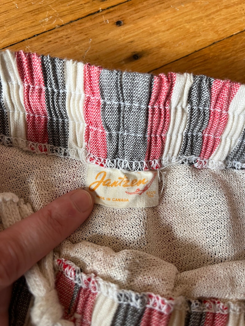 1960s Jantzen Shorts / Red Charcoal & White Striped Swim Shorts ...