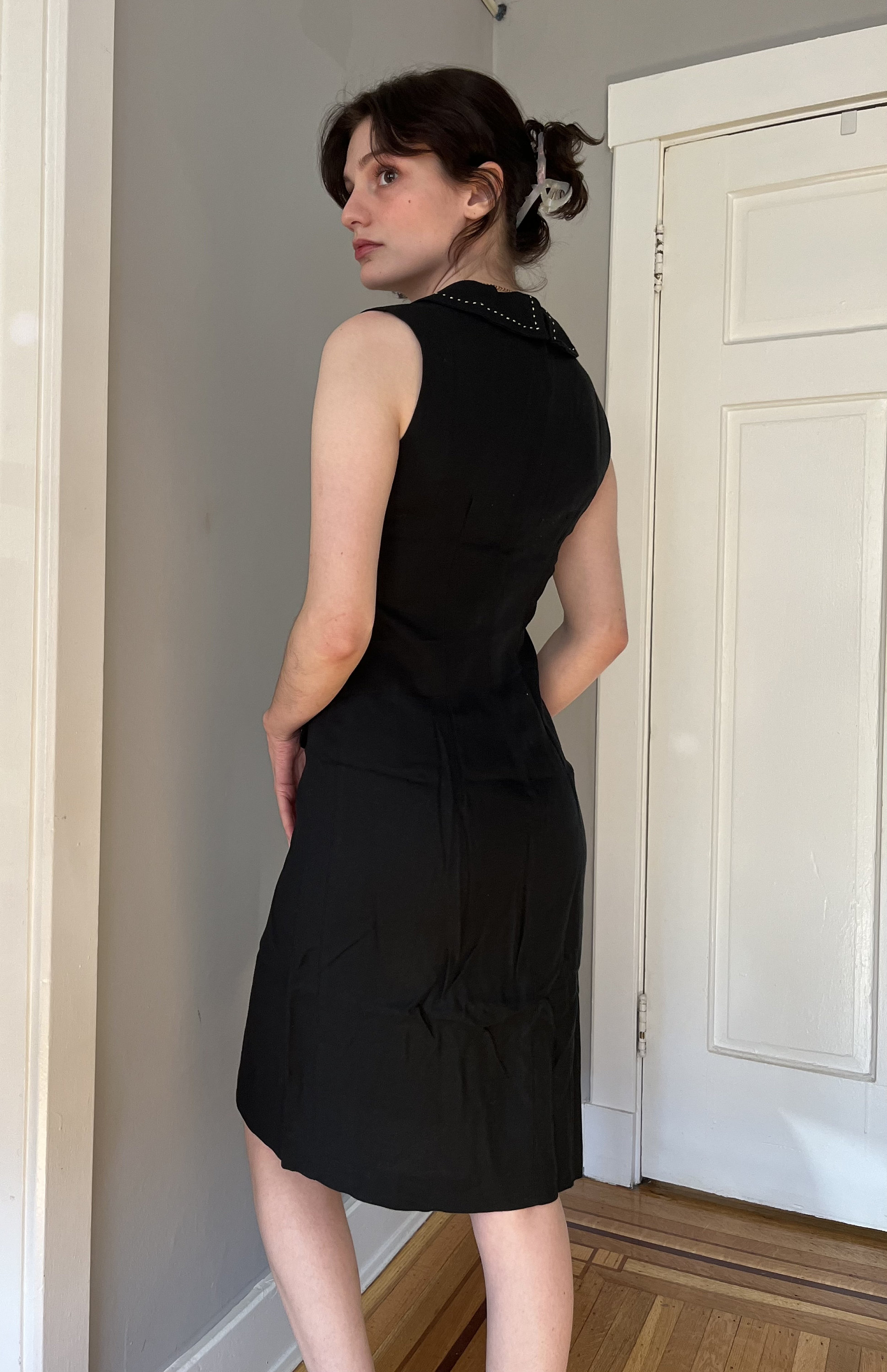1960s joyce Palmer Dress / Black & White Contrast Stitch Dress / Deep V ...