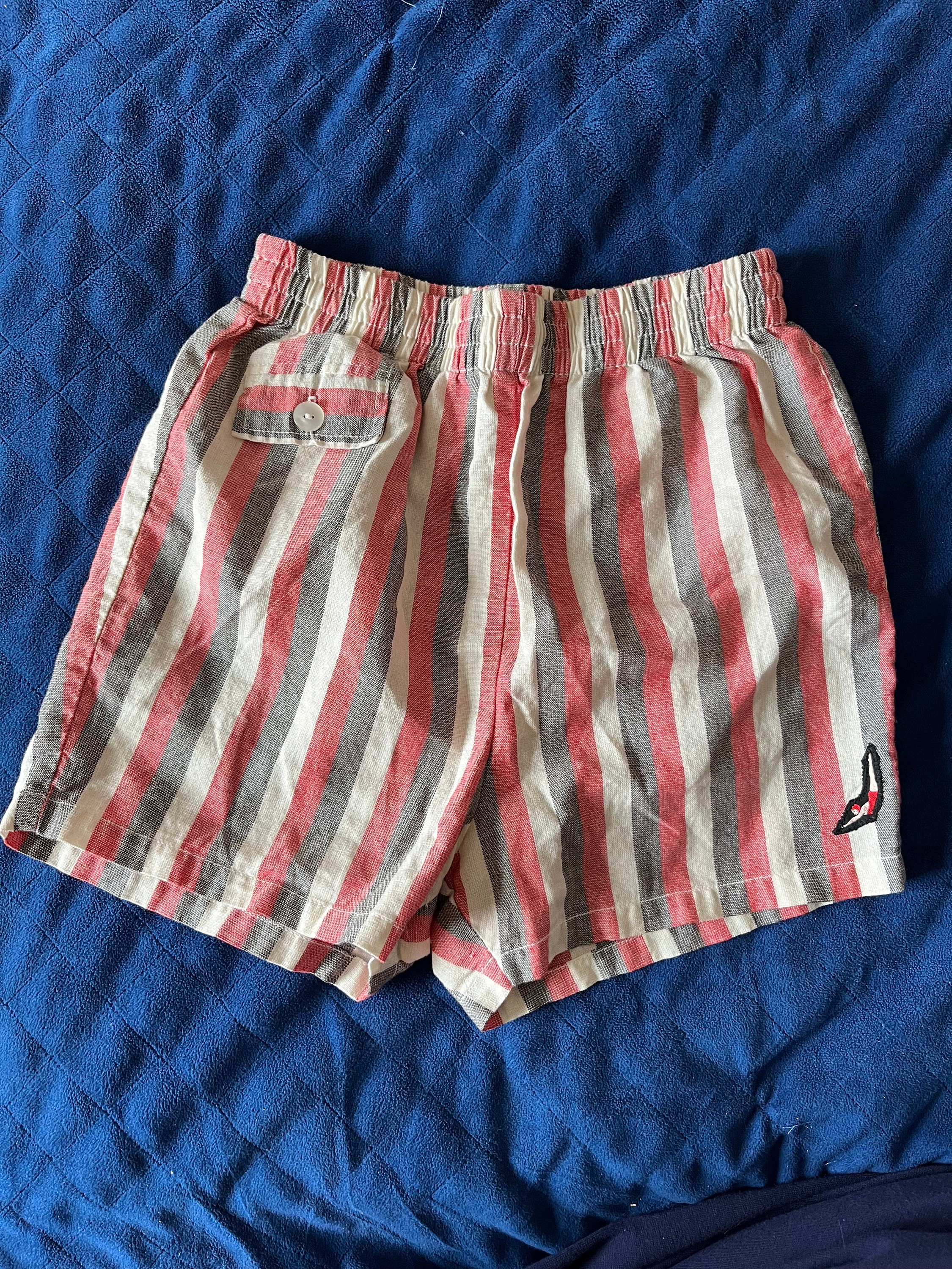 1960s Jantzen Shorts / Red Charcoal & White Striped Swim Shorts ...