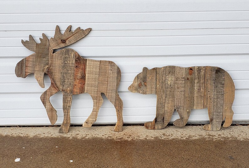 Wooden Moose Wall Decor Wall Art Bear Wall Decor Reclaimed - Etsy