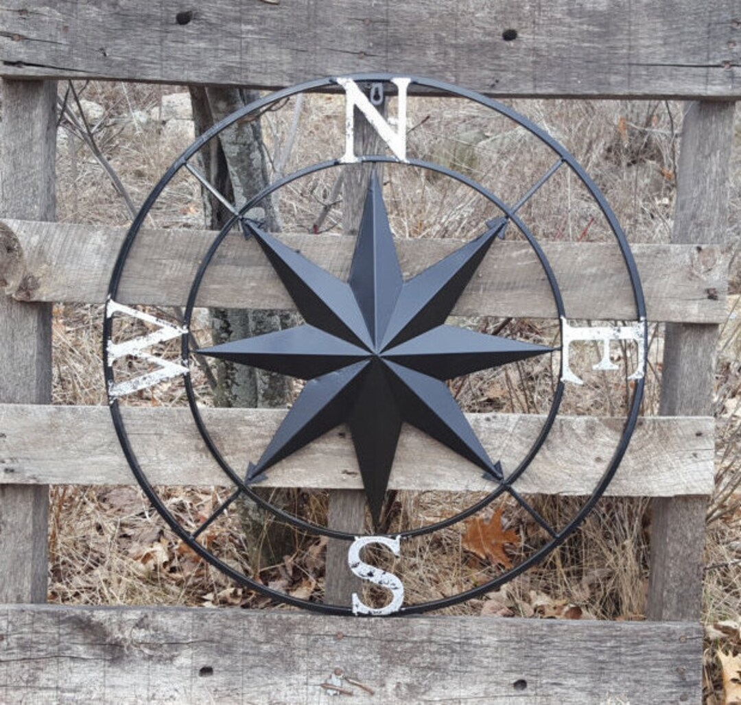 Nautical Wall Compass Compass Rose Metal Nautical Compass Black Wall ...