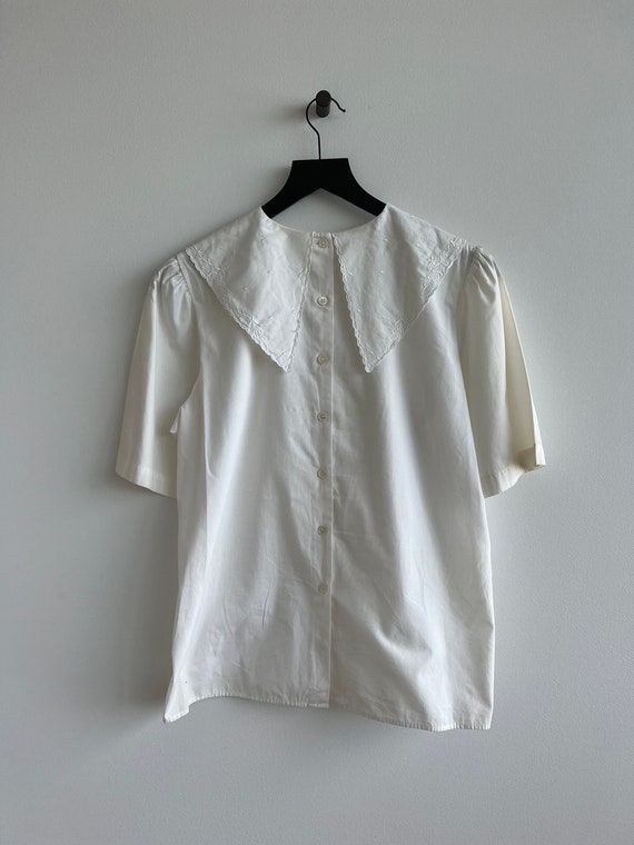 Vintage Cotton Embroidery Pleat Button Back Blouse - Gem