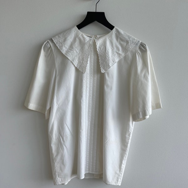 White Cotton Back Button Blouse - Etsy
