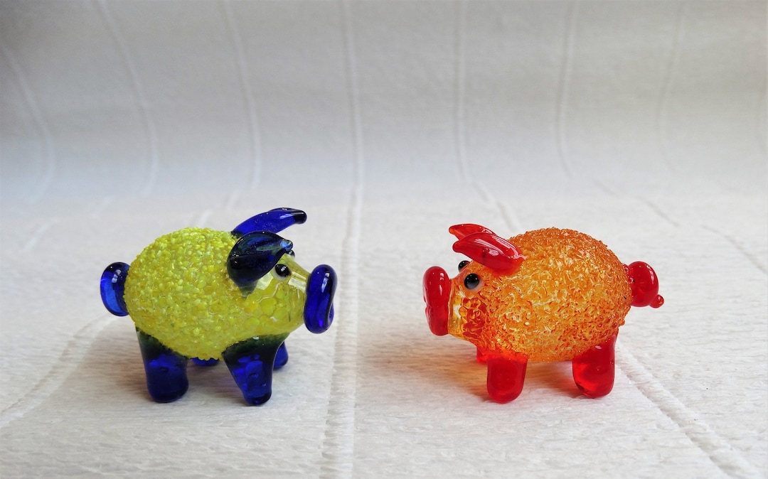 Glass Pig Figurine, Pig Glass Sculpture, Handblown Pig, Lampwork Pig ...