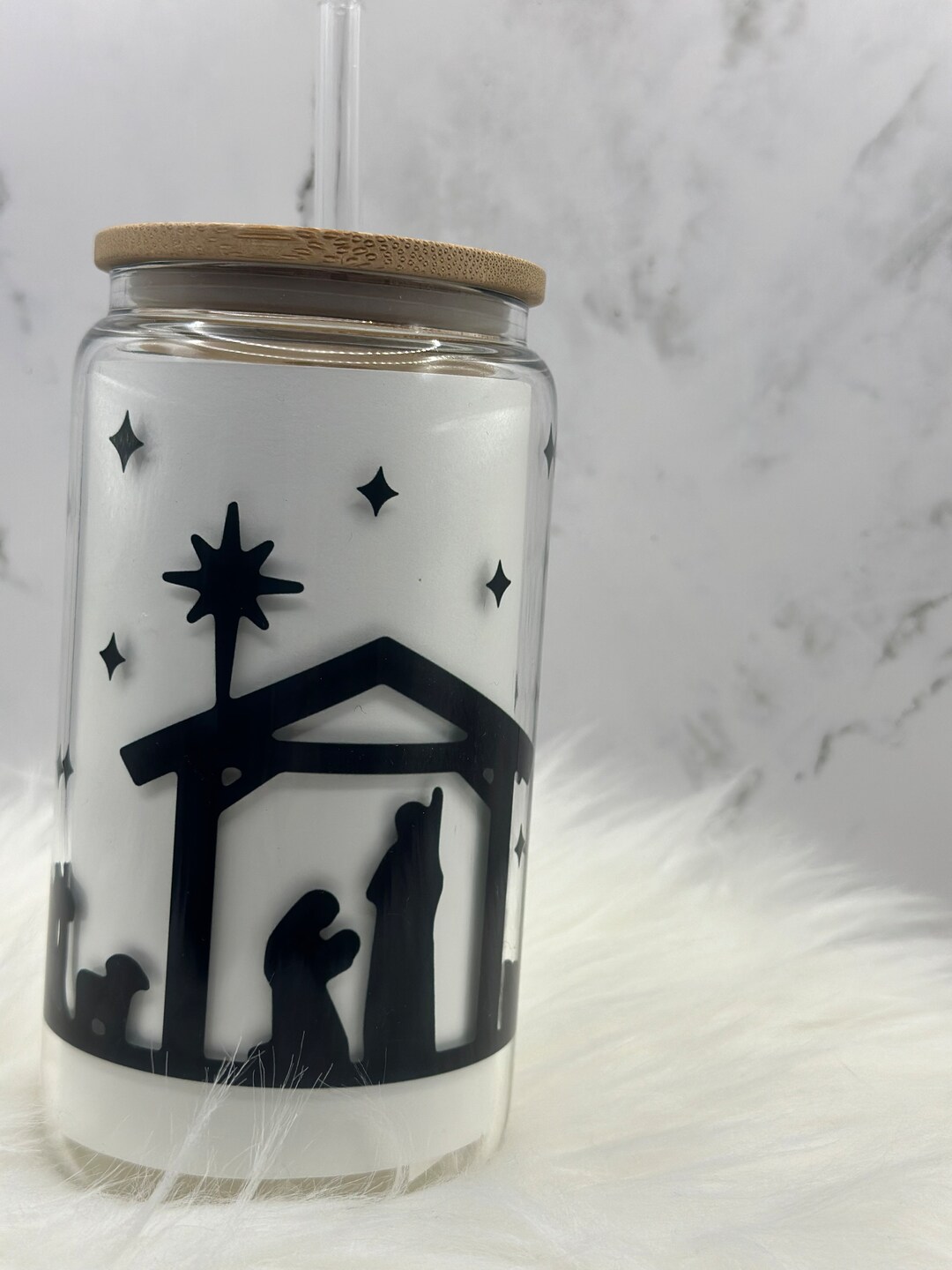 Nativity Glass Can/santa Squad Glass Can Cup/holiday Beer Can Mug/iced ...