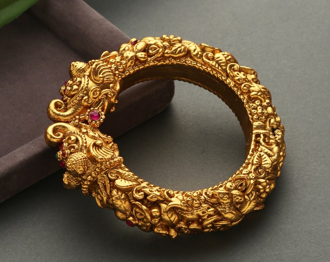Temple Work Embossed Bangle/ Gold Plated Temple Work Bangles/ South ...