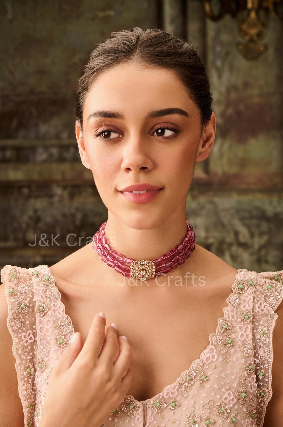 Pink Colored Choker | Beautiful Pink Layered Choker | Pink Natural ...