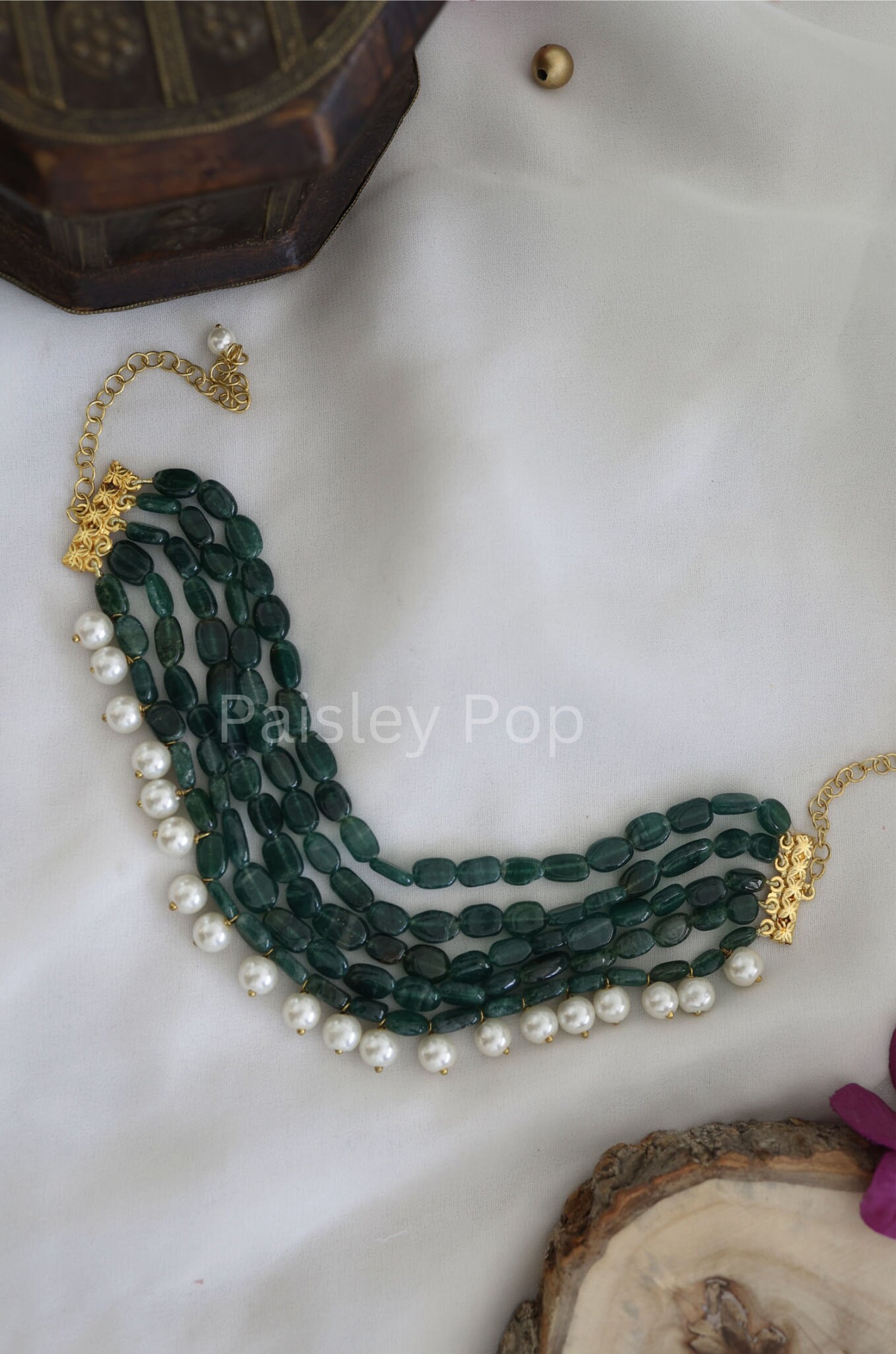 Jade Green Stone Choker Necklace With Pearls / Green Necklace / Green ...
