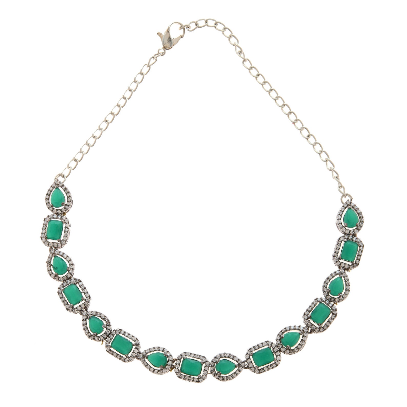 Green Silver Victorian Necklace Set / Silver Tone Victorian Necklace ...