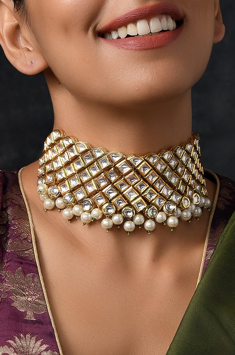 Gold Plated Kundan Choker Necklace With Pearls/kundan Jewellery/kundan ...