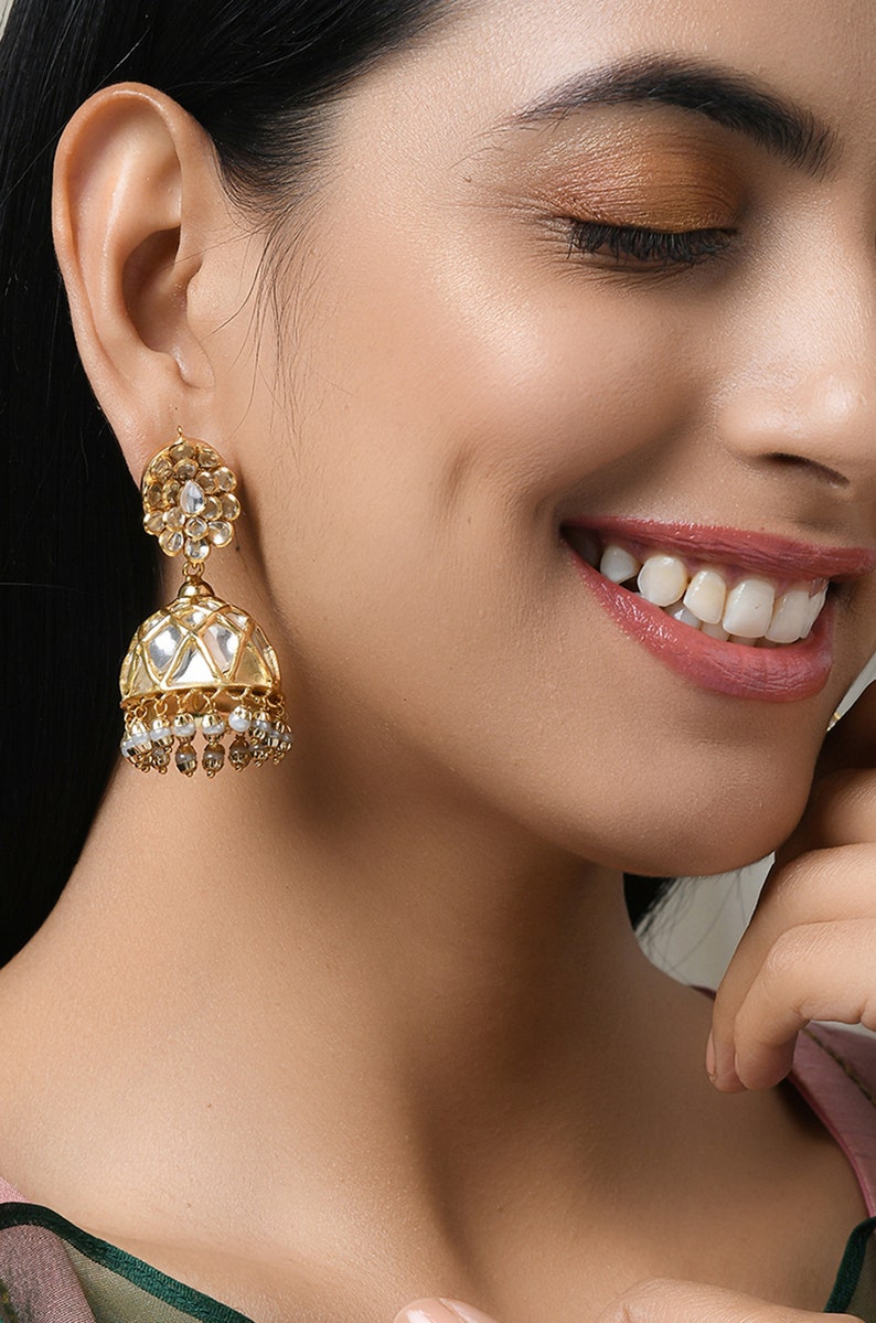 Gold Tone Polki and Jadau Jhumkis / Gold Tone Polki Inspired - Etsy