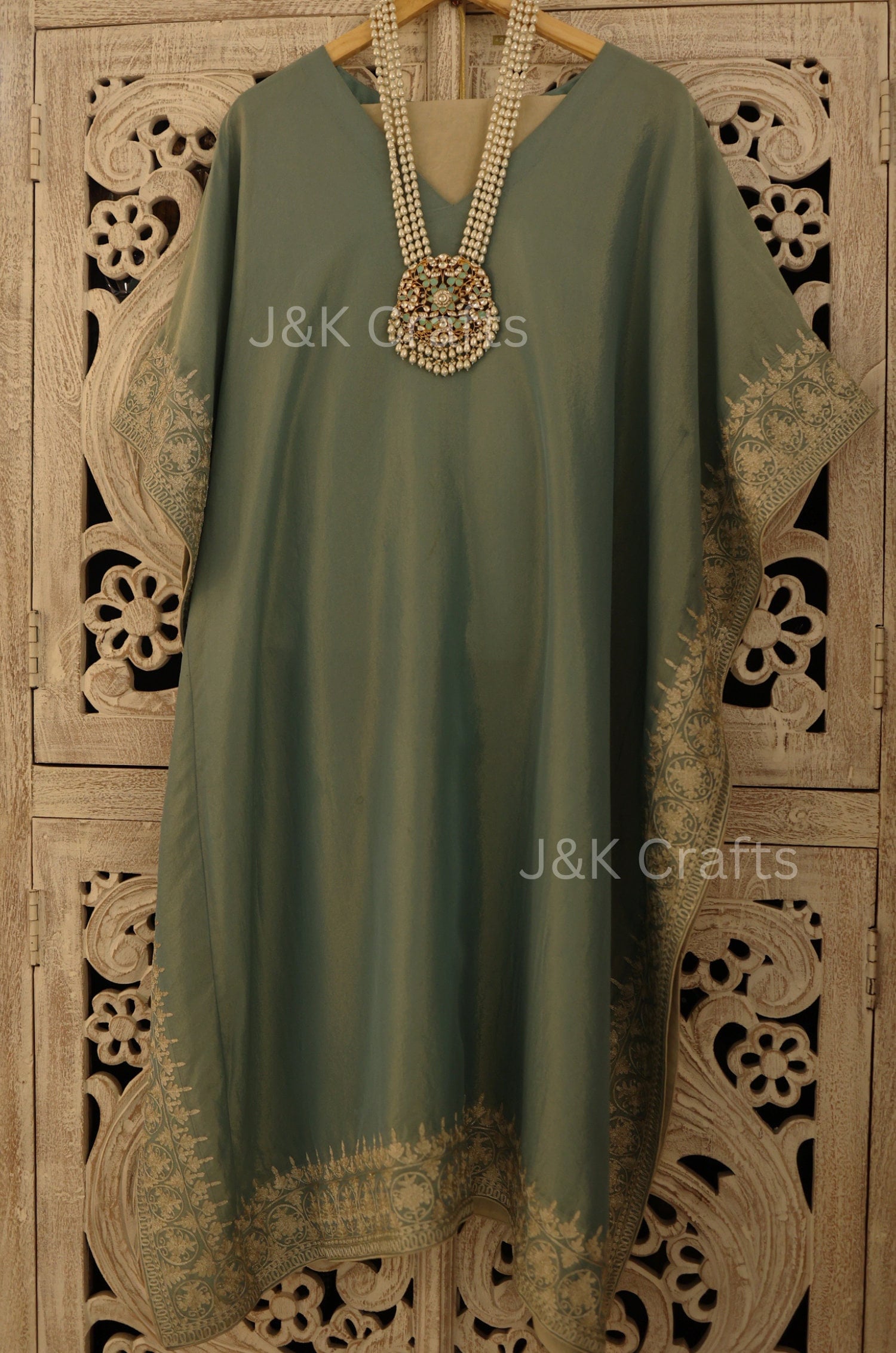 Pakistani Kaftan Kurta Set Pastel Eid Outfit Kashmiri Tilla Work Kurta ...