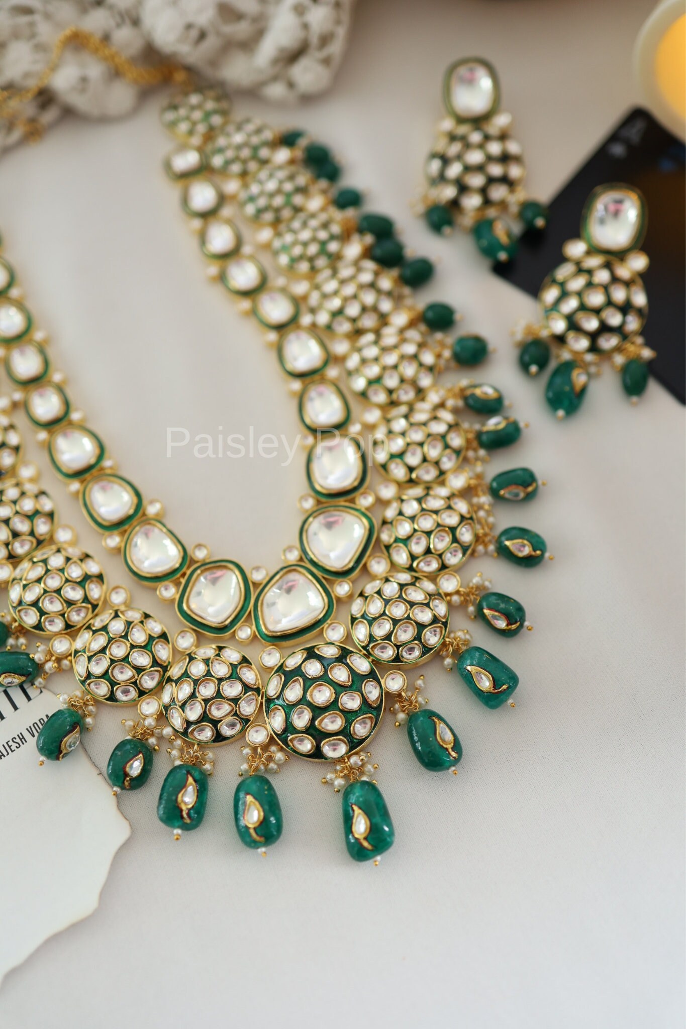 Green pearl necklace set store