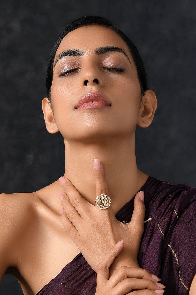 Kundan Gold Plated Ring/ Gold Plated Floral Kundan Ring/ - Etsy